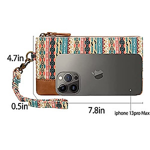 Lecxci Canvas Wristlets Bag Clutch Purses Wallet Slim Credit Card Holder Clutch with Removable Strap Cell Phone Wallet (Ethnic Style-3)