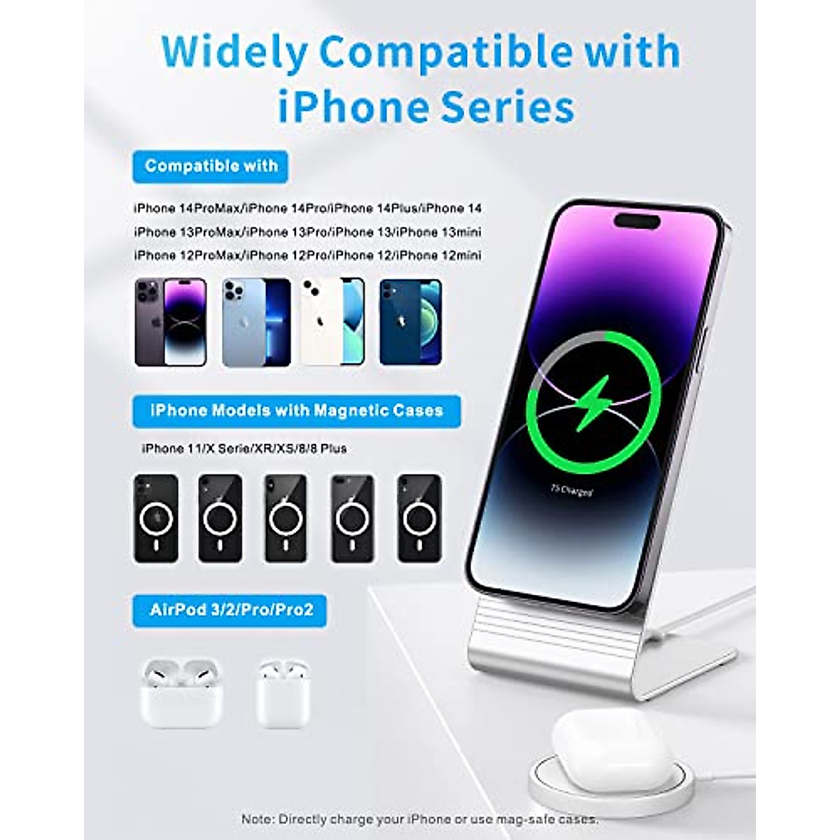 Magnetic Wireless Charger, Mag-Safe Charger Stand with 20W USB C PD Adapter, Mag-Safe Charging Station Compatible with iPhone 14/13/12 Series, Fast Wireless Charging Pad with Phone Stand