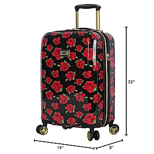 Betsey Johnson Designer 20 Inch Carry On - Expandable (ABS + PC) Hardside Luggage - Lightweight Durable Suitcase With 8-Rolling Spinner Wheels for Women (Covered Roses)