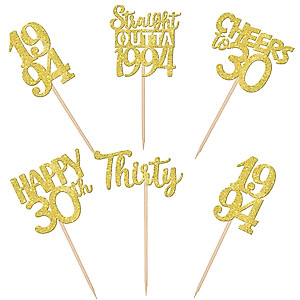30PCS Straight Outta 1994 Cupcake Toppers Gold Glitter Thirty Happy 30th Birthday Cupcake Picks Cheers to 30 Years Cake Decorations for 30th Birthday Anniversary Party Decoration Supplies