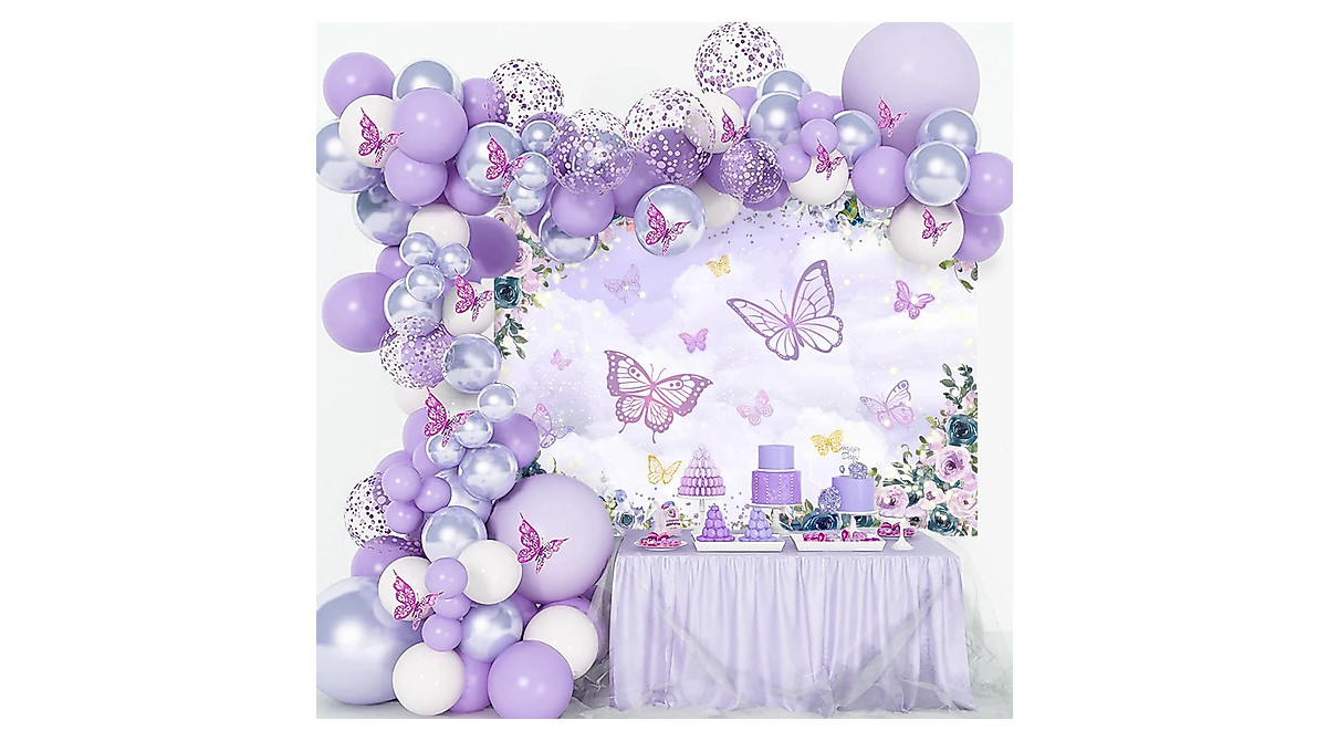 Mocsicka Violet Butterfly Backdrop - 7x5ft Floral Decor