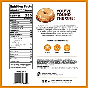 ONE Protein Bars, Maple Glazed Doughnut, Gluten-Free Protein Bar with 20g Protein and only 1g Sugar, Snacking for High Protein Diets, 2.12 Ounce (12 Pack)