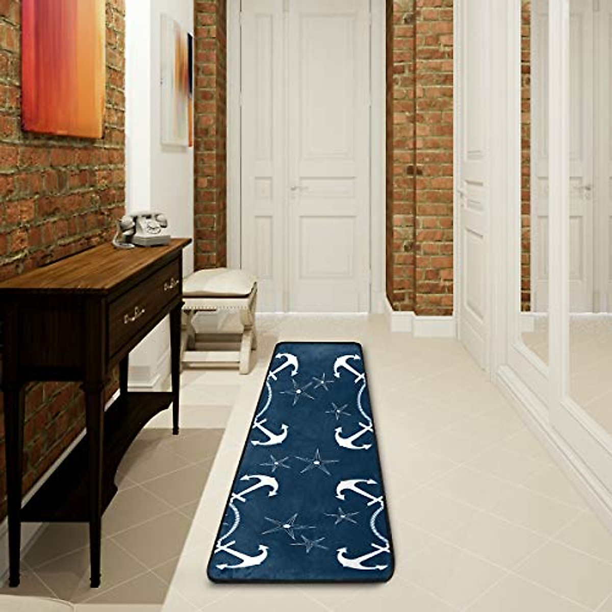 Retro Nautical Anchors Navy Kitchen Rugs Non-Slip Soft Doormats Bath Carpet Floor Runner Area Rugs for Home Dining Living Room Bedroom 72" X 24"