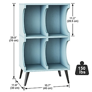 Aenuert Bookcase 4 Cube Bookshelf,Blue Open Cube Small Book Shelf Circle Arc Storage Shelf Display Cabinet Organizer,2 Tiers Modern Wooden Bookcase with Cubby Storage for Living Room,Bedroom,Office