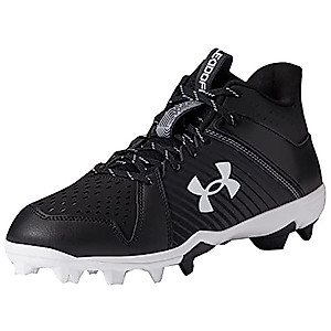 Under Armour Men's Leadoff Mid Rubber Molded Baseball Cleat, (001) Black/Black/White, 13