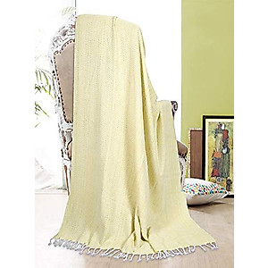 Farmhouse Throws Blanket with Fringe for Chair,Couch,Picnic,Camping, Beach,Throws for Couch,Everyday Use, Cotton Throw Blanket with Super Soft and Excellent Handfeel 50 x 60 -Lime Yellow