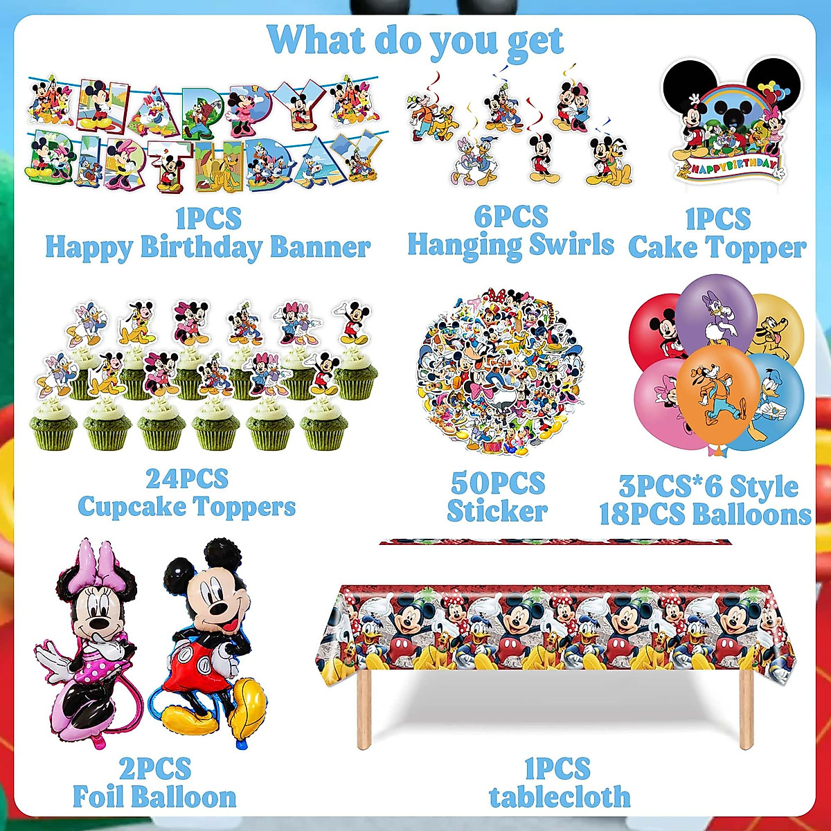 Mouse Birthday Party Supplies, Mouse Birthday Party Decorations Include Banner, Foil Balloons, Tablecloth, Latex Balloons, Stickers, Hanging Swirls, Mouse Party Favors for Fans