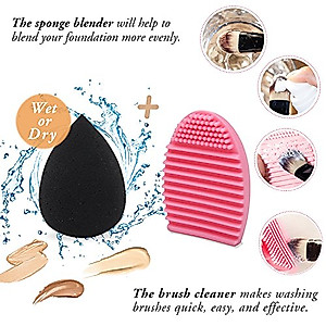 Qivange Makeup Brushes, Professional Foundation Eyeshadow Blending Brushes Set with Brush Holder+ Sponge & Brush Cleaner(Black with Rose Gold, 12pcs)