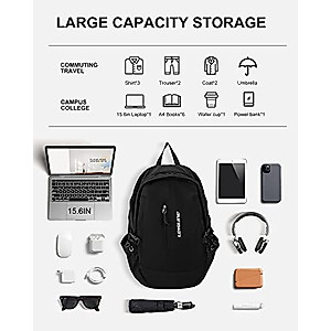 Black School Backpack for Teens Girls Boys, Middle High School Backpacks College Bookbag Laptop Backpacks for Women Men Water-Resistant Daypack Small Lightweight Waterproof Travel Hiking Backpack