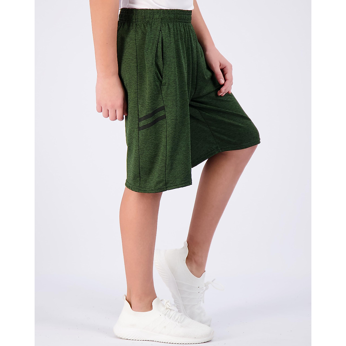 Real Essentials Dry Fit Dri-Fit Big Boys Girls Youth Clothing Active Athletic Performance Basketball Soccer Tennis Exercise Summer Activewear Gym Teen Running Shorts Set 9, L (12/14), Pack of 5