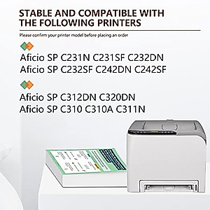 DRAWN C310HA 406475 406476 406477 406478 Compatible C310HA Toner Cartridge Set Replacement for Ricoh Aficio SP C310 C310A C231SF C232SF C242SF C320DN Printer, C310HA (4Pack,1BK+1C/1M/1Y)