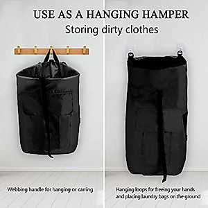 115L Laundry Bag Backpack Extra Large - Heavy Duty Laundry Bag with External Pocket and 2 Pockets with Zipper, Black Durable Laundry Bag with Labor-saving belt, Sturdy Waterproof Laundry Hamper for Travel, Apartment, Laundromat