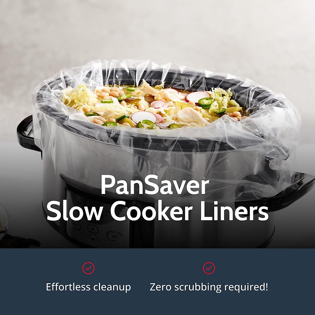 PanSaver Slow Cooker Liners - Disposable Liners for Instant Cleanup with No Scrubbing - Fits 3-6 Quarts, 4 Count