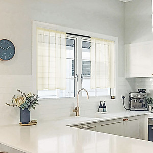 MRTREES Beige Sheer Curtains 34 x 36 inch Length Kitchen Tier Short Curtains Light Filtering Rod Pocket Voile Cafe Curtains for Kitchen Bathroom Small Half Window 2 Panels
