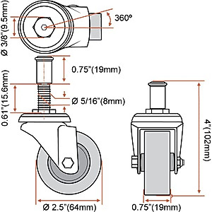 Online Best Service 6 Pack Heavy-Duty 2.5" Swivel Caster Wheel Creeper Service Cart Stool Post Mount