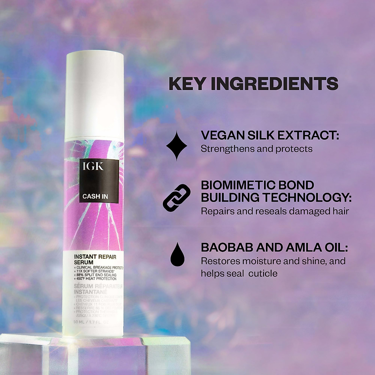 IGK CASH IN Instant Repair Serum | Breakage Protection + Seal Split Ends + Heat Protection | Vegan + Cruelty Free| 1.7 Oz