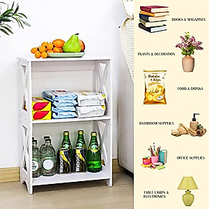 Fixwal Side Table End Table 3 Tier White Nightstand Small Bookshelf Bookcase for Small Spaces, Bedroom, Living Room, Bathroom, Office, Dorms