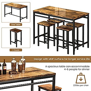 Recaceik Dining Table Set for 4 Bar Kitchen Table and Chairs for 4, 5 Piece Dining Table Set Counter Height Dinner Table with 4 Bar Stool, Dining Room Breakfast Table Set for Apartment