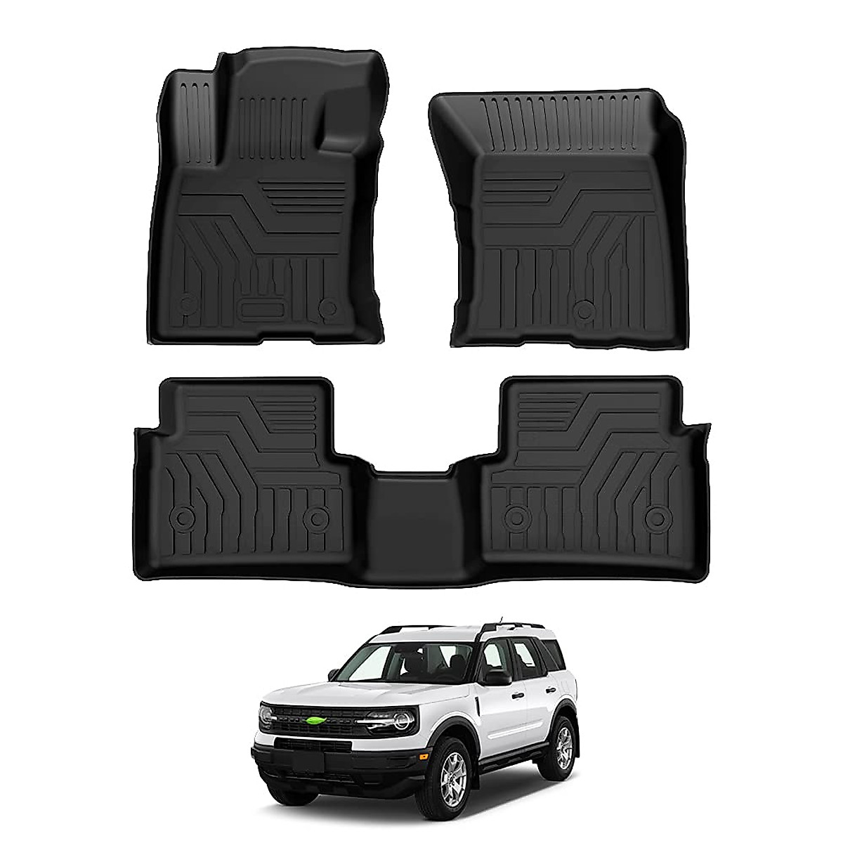 T TGBROS Floor Mats Custom Fit for 2021-2023 2024 Ford Bronco Sport All-Weather Floor Liners 2 Rows Car Mats Set Black
