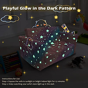 Truwelby Kids Sofa, Glow in The Dark Toddler Chairs Children's Extra Wide Convertible Sofa to Lounger - Extra Soft 2 Seats 2 in 1 Flip Open Chair & Sleeper, Toddler Couch, Kids Sofa Bed