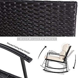 Walsunny 3 Pieces Patio Set Outdoor Wicker Patio Furniture Sets Modern Rocking Bistro Set Rattan Chair Conversation Sets with Coffee Table(Beige)