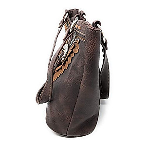 Concealed Carry Hobo Double Flat Strap Purse Wings Buckle with Matching Wallet (Dark Brown)