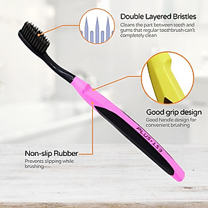 Dr. Dent Cladent Plus Charcoal Toothbrushes Regular Head Soft Whitening Brush for Adults Family Pack, Toothbrush for Gum Care, Individual Carrying Case & 4 Interdental Brush,(4 Colors,4 Pack)