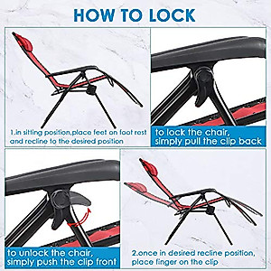 PORTAL Oversized Mesh Back Zero Gravity Reclining Patio Chairs, XL Padded Seat Folding Patio Lounge Chair with Adjustable Pillow and Cup Holder for Poolside Backyard Lawn, Support 350lbs, Red