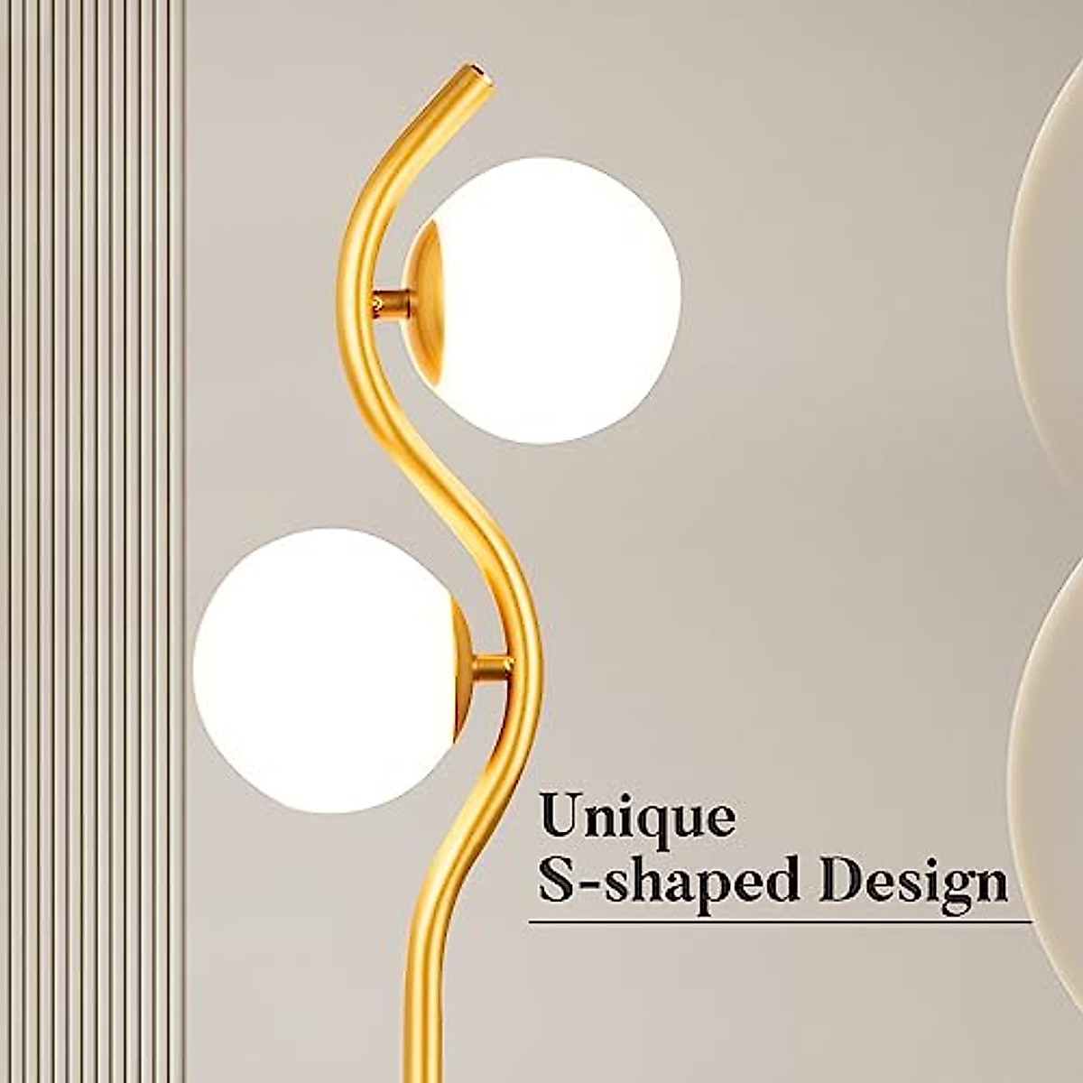 Lightdot Dimmable Globe Floor Lamp, Gold Standing Lamp with 2PCS 3000K G9 Bulbs, Frosted Shades, Industrial Tall Lamps for Bedroom Living Room Mid Century Modern Decor