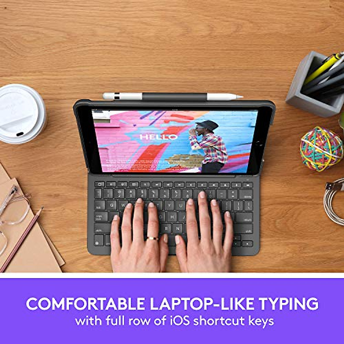 Logitech iPad (7th, 8th and 9th generation) Keyboard Case | Slim Folio with integrated wireless keyboard (Graphite), 7.3" x 10.1" x 0.9"