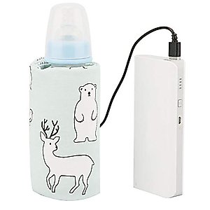 USB Baby Feeding Bottle Warmer Portable Cartoon Milk Bottle Travel Heater Portable Milk Bottle Heating Warmer Compatible with Many Kinds of 5V 2A USB Devices(Bear)