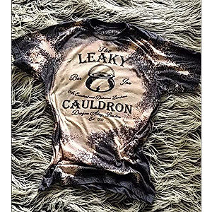 Halloween The Leaky Cauldron T-Shirt for Women Funny Halloween Graphic Bleached Tops Holiday Casual Fall Shirt Blouse Dark Grey