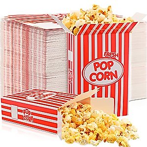 200 Pcs Paper Popcorn Boxes 1 oz Close Top Oil Proof Disposable Popcorn Container 6 x 4 x 2 Inch Red and White Stripes Leak Proof Popcorn Boxes for Party Movie Party Theater Night Carnival Birthday