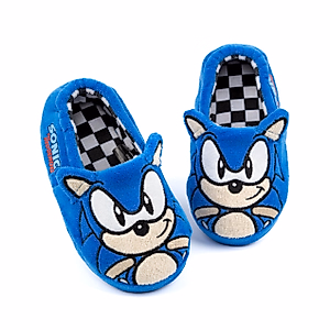 Sonic The Hedgehog Slippers Kids Plush Embroidered Face 3D Character Shoes 13.5 US Big Kid