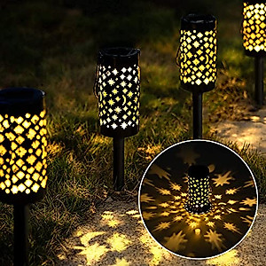 GIGALUMI 6 Pack Solar Lights Outdoor Hanging Lanterns, Metal Star Moon Lantern Lights Decorative with Stakes, Patio Decor Lanterns Outdoor Waterproof for Garden, Yard, Tree, Pathways (Warm White)