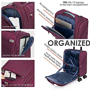 Verage Carry On Underseat Luggage with Wheels & USB Port, Wheeled Spinner Bag Carry-on Luggages for Airlines, Lightweight Suitcase Men Women, Pilots and Crew (14-Inch Compact)