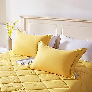 NexHome Lightweight Comforter Set King Size, Down Alternative Solid Comforter Set Thin Microfiber Reversible Summer Bedding Comforter with 2 Pillow Sham (King, Yellow/Light Grey)