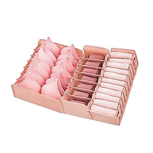 Xicennego Underwear Drawer Organizer Drawer Divider(3 Sets) Underwear, Bra，Socks, Tie Storage Box -(Pink)