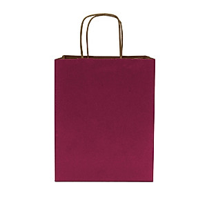 Prime Line Packaging 8x4x10 100 Pack Small Pink Bags with Handles, Kraft Paper Gift Bags, Burgundy Shopping Bags for Small Business Thank You & Goody Bags Bulk