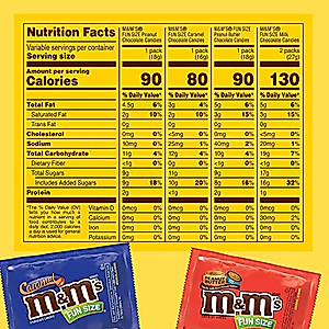 M&M'S Original, Peanut, Peanut Butter & Caramel Fun Size Bulk Easter Chocolate Candy, 30.35 oz, 55 ct, Bag