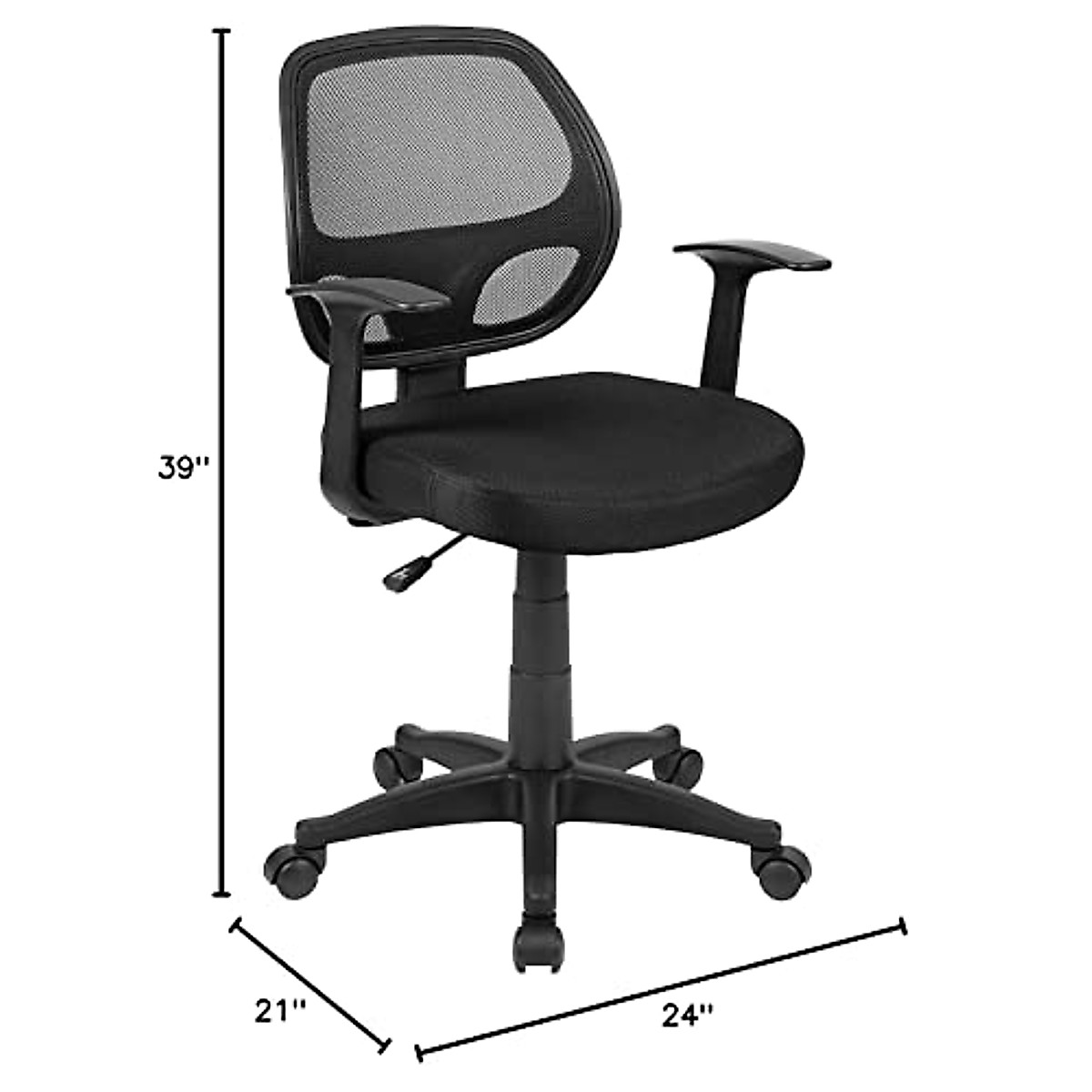 Flash Furniture Mallard Mid-Back Black Mesh Swivel Ergonomic Task Office Chair with T-Arms - Desk Chair