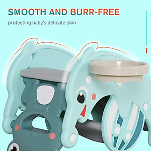 Qaba 3-in-1 Kids Portable Slide Rocking Horse Toy with Basketball Hoop for Age 1.5-3 Boys and Girls, Mint Green