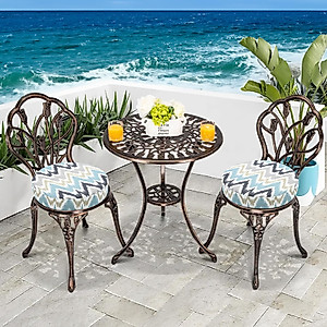 idee-home Outdoor Bistro Chair Cushions Set of 2, 15”x15”x 3” Thick Round Seat Cushions with Ties, Waterproof Round Patio Chair Cushions for Outdoor Furniture, Round Chair Pads for Garden