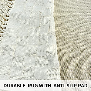 Zeeinx Boho Bathroom Rugs 2'x3' Cotton Hand Woven Area Rug with Tassels Cute Checkerboard Tufted Rug Farmhouse Throw Rug for Laundry Bedroom Living Room Entryway