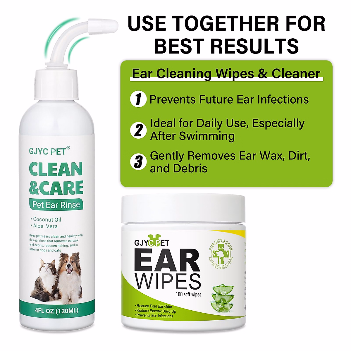 GJYC PET Ear Cleaner for Dogs and Cats,Dog Ear Infection Treatment for Itch Relief, Cleans The Ear Canal from Debris and Buildup Removes Wax, Odor with Aloe 4 Fl oz