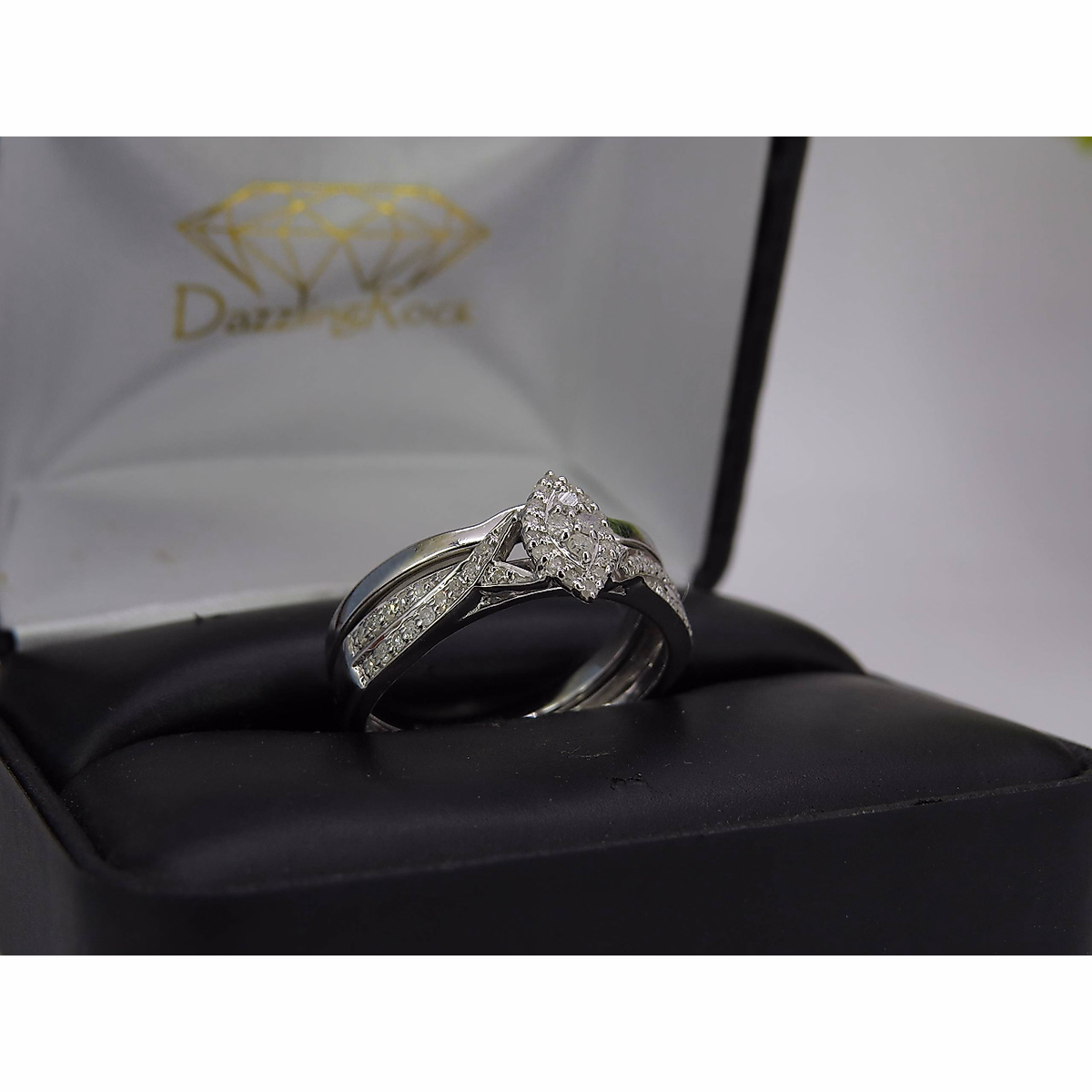 Dazzlingrock Collection 0.33 Carat (Cttw) Round White Diamond Marquise Shape Engagement Ring Set 1/3 CT, Sterling Silver, Size 7