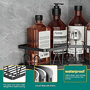 MBTTODF Corner Shower 2-Pack Shower Organizer Corner Shower Shelf with Sopa Dish Adhesive Stainless Steel Shower Rack for Bathroom Storage (Matte Black) (2-Pack)