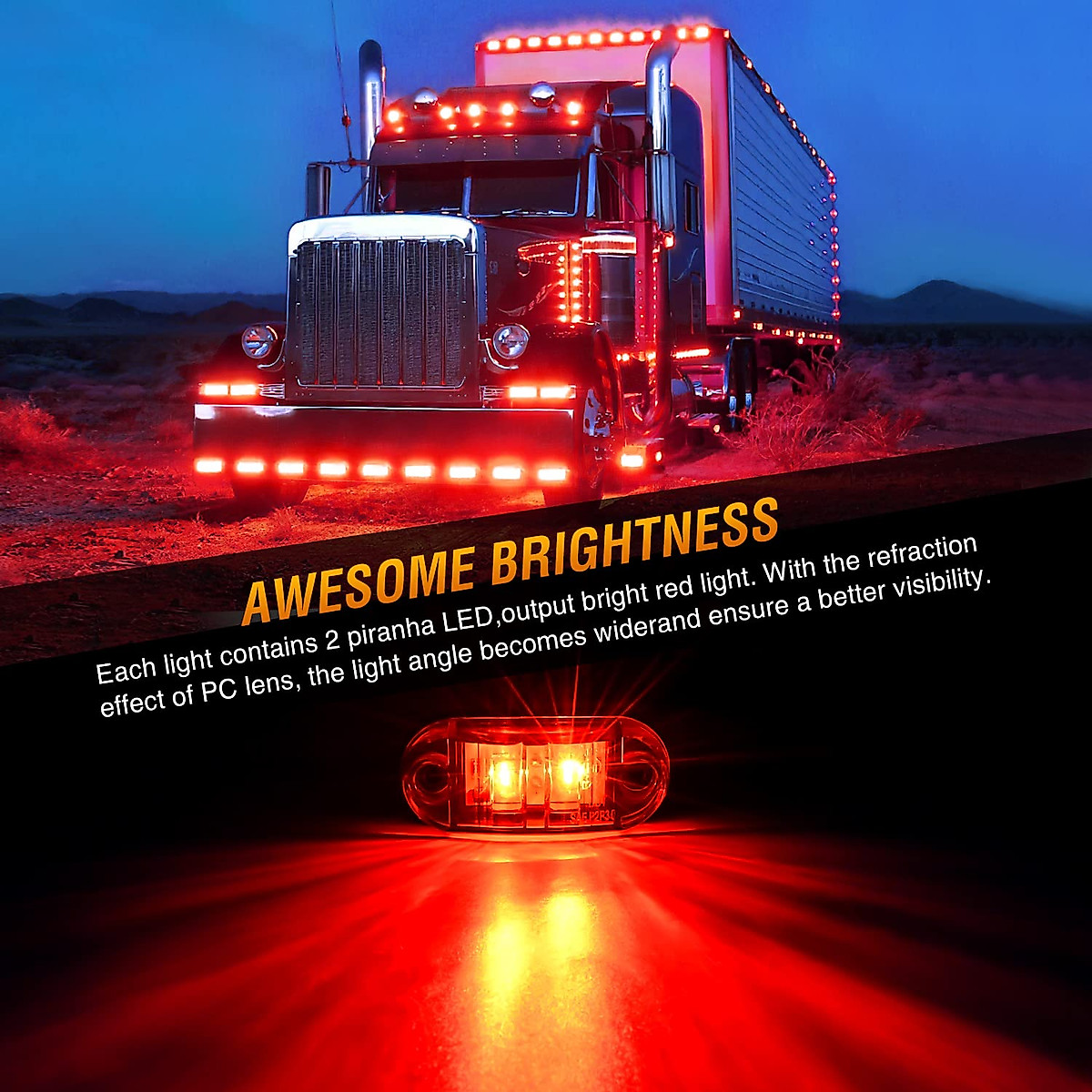 Nilight 2.5Inch Oval Side Marker Light 10PCS 2 Diode LED Trailer Fender Light Clearance Light Waterproof Surface Mounted for 10-30V Truck Camper Boat Lorry