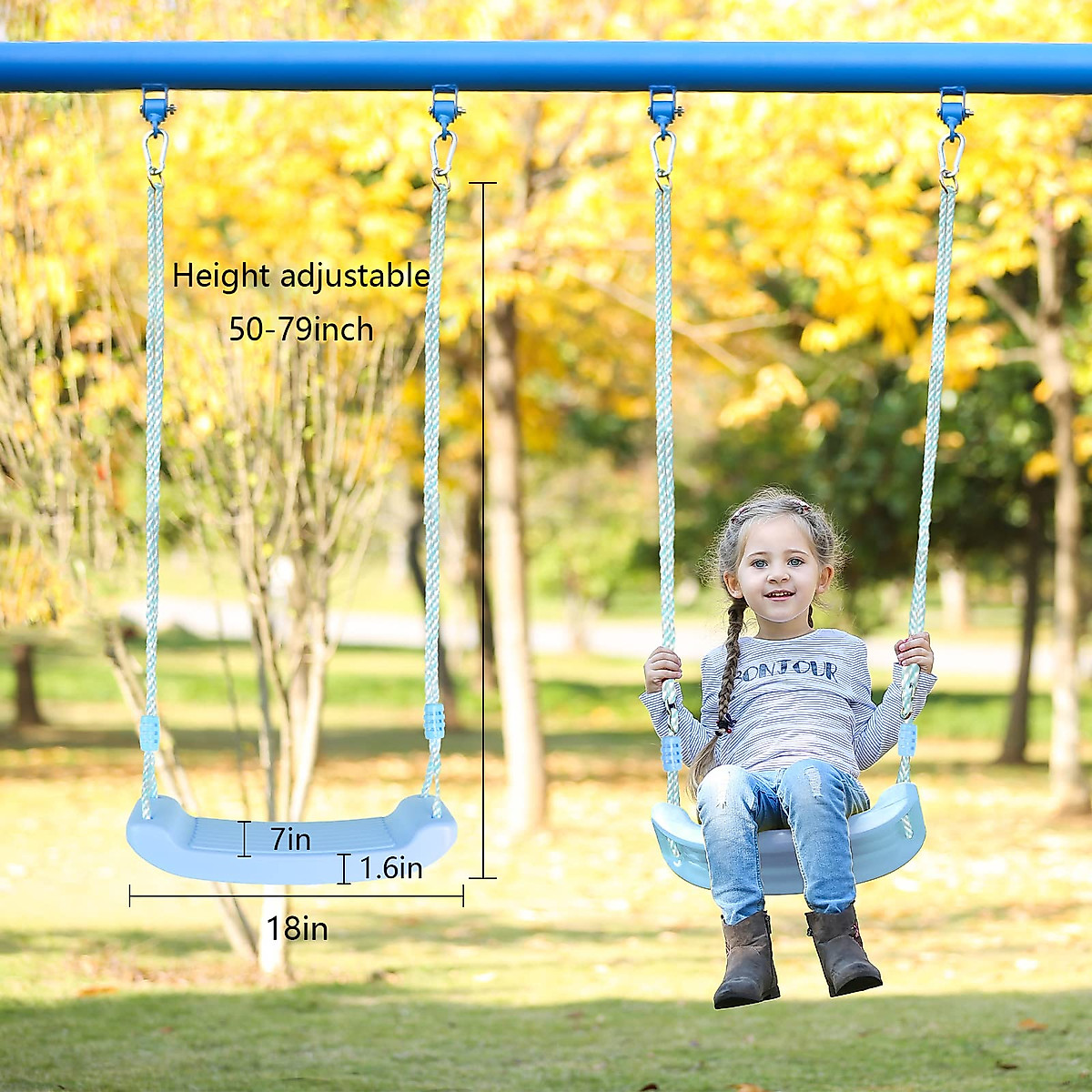 Plastic Swing Seat with Rope, Kids Tree Swings for Swing Set, Great for Backyard,Outdoor,Indoor,Playground,Sky Blue for Boy