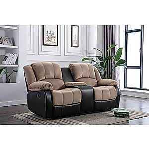 Nathaniel Home, Double Loveseat 2 Seater Home Theater, Fabric Recliner Sofa Couches with Storage and Cup Holders,Beige Love Seats